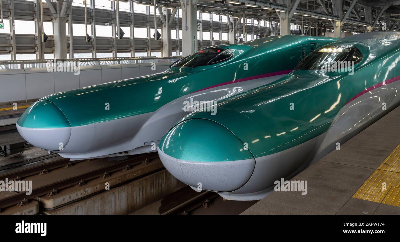 JR East E5 Series Shinkansen trains at Shin-Aomori Station in Aomori, Japan Stock Photo - Alamy