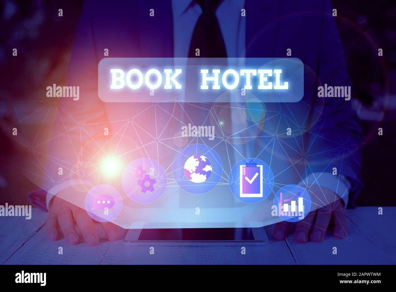 Handwriting text Book Hotel. Conceptual photo an arrangement you make ...