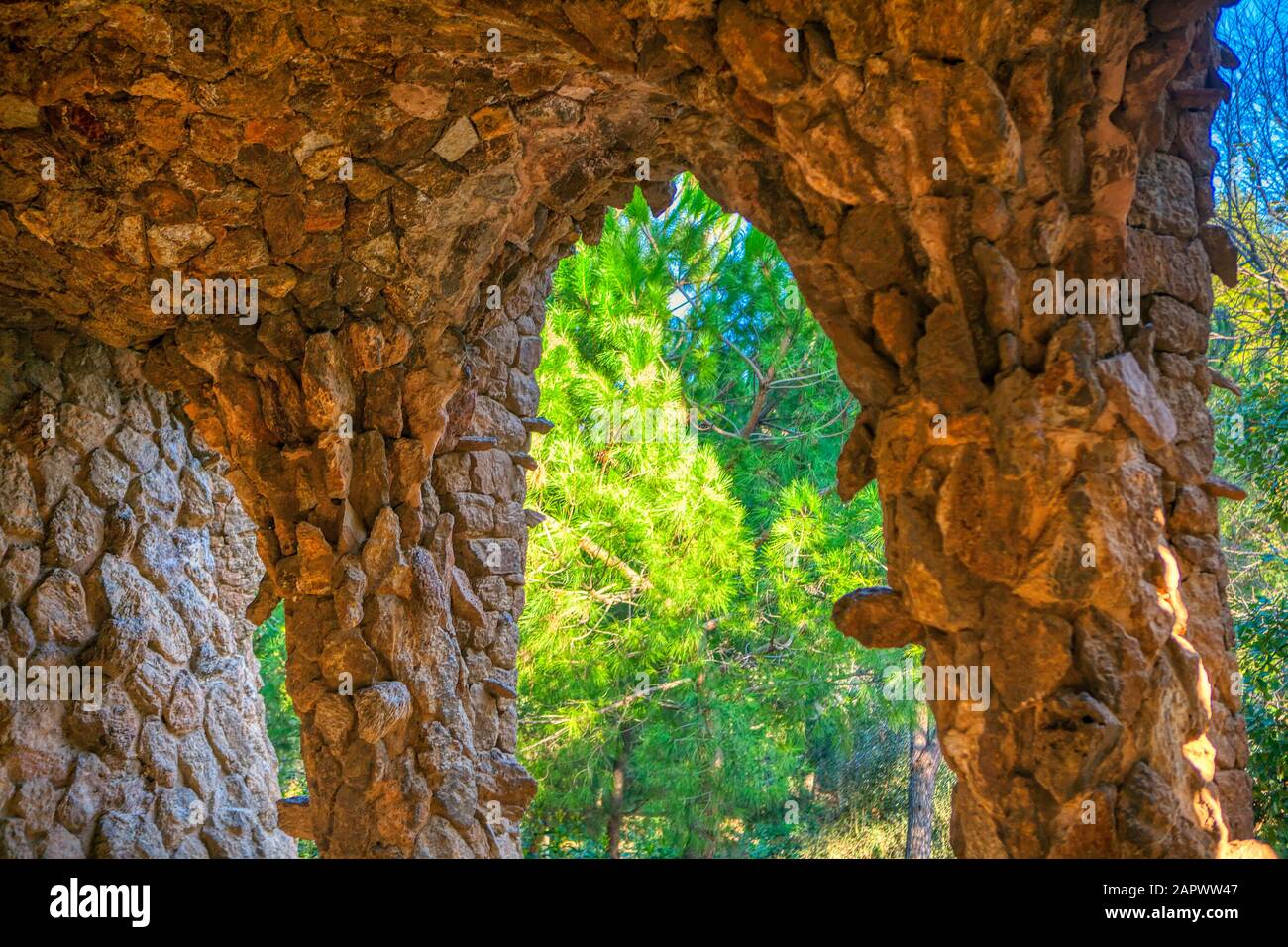 Details of columns in Parc Guell from Barcelona Stock Photo - Alamy