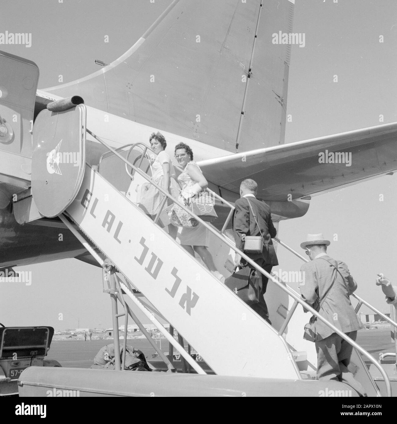 Israel: Lydda Airport (Lod) Passengers board an airline El Al Airline ...