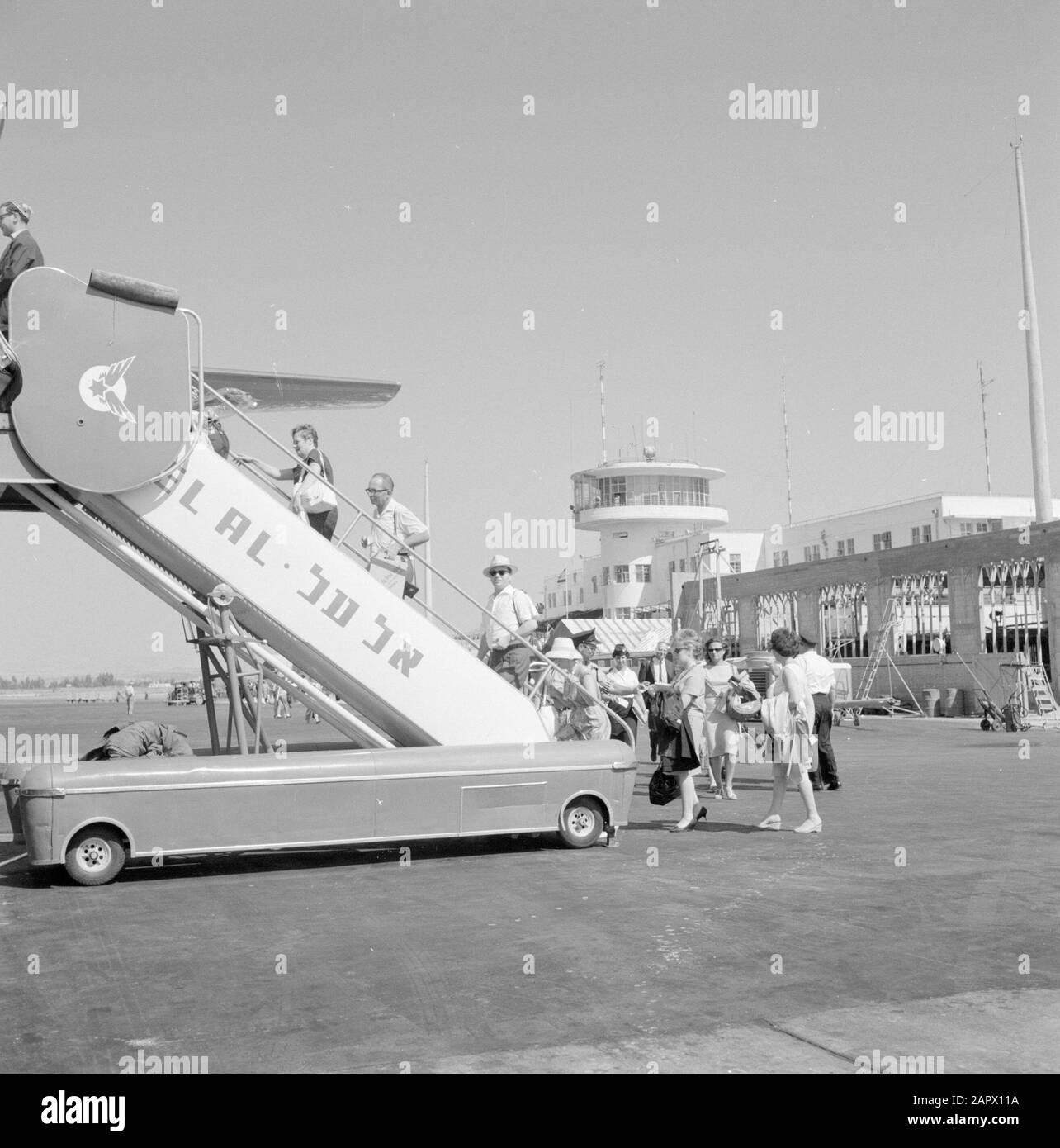 Israel: Lydda Airport (Lod) Passengers board an airline El Al Airline ...