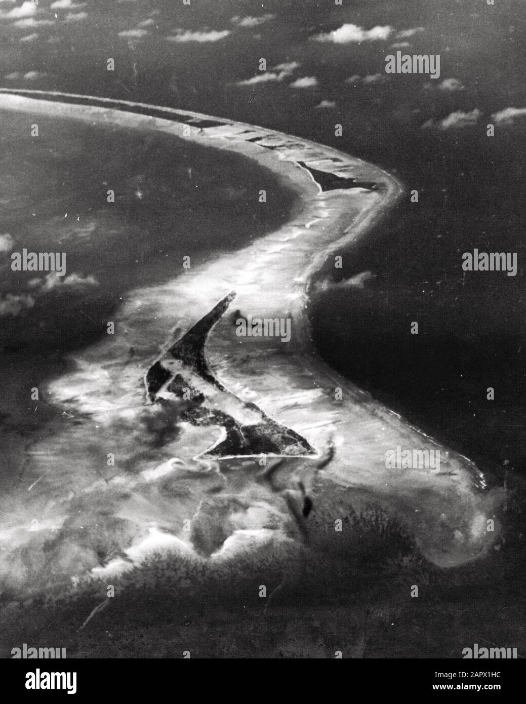 Aerial view of Betio Island, Tarawa Atoll before invasion of the island ...