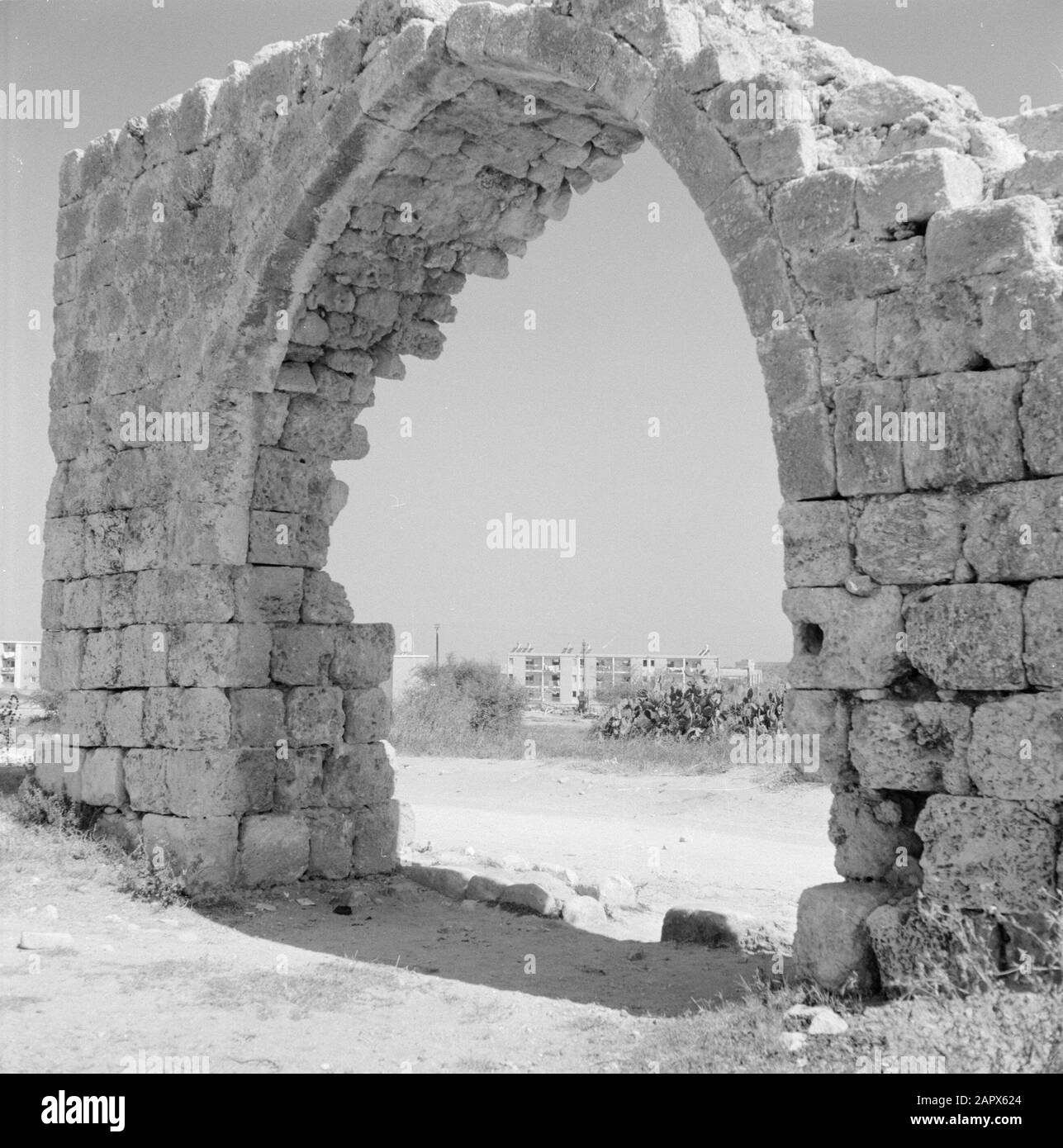 Ramle. View through a gate on the grounds of the White Mosque with a ...
