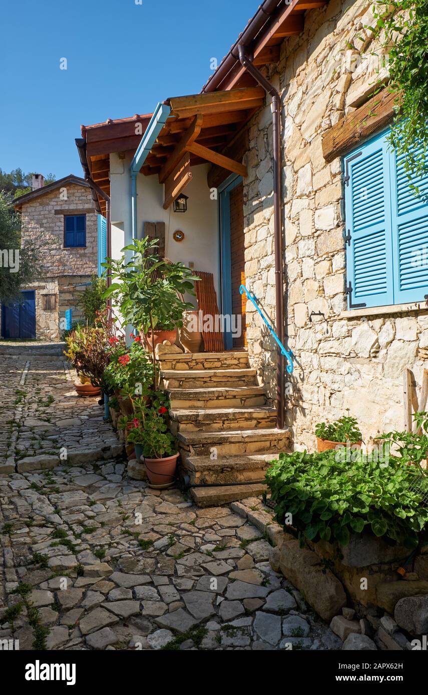 The view of the traditional cozy stone house in the village of Lania at ...