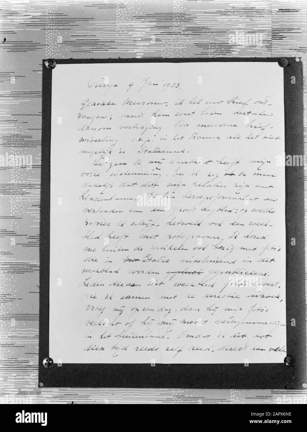 Reproduction Photography Reproduction of a letter Date: January 1933 ...