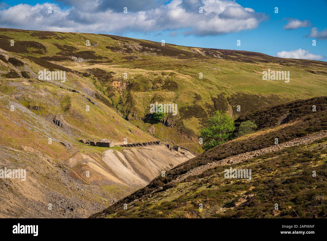 Yorkshire Dales landscape at the Gunnerside Gill, with the remains of ...