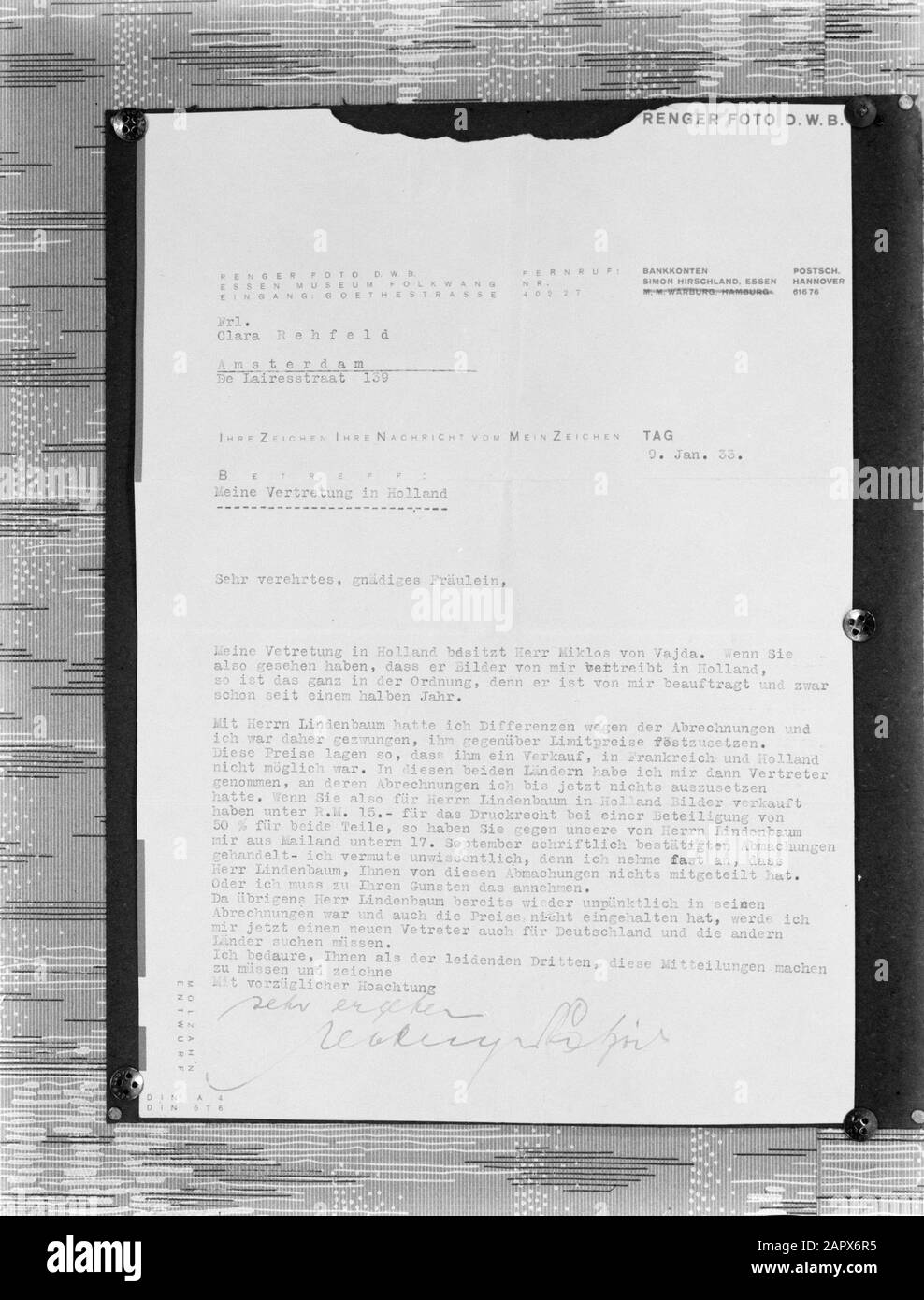 Reproduction Photography Reproduction of a letter Date: January 1933 ...