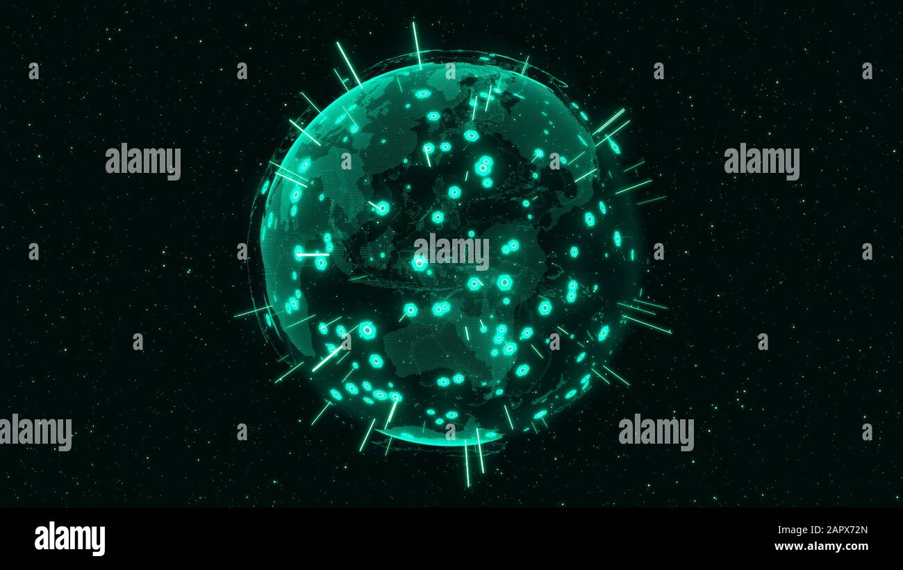 3D Digital Earth shows concept of global network connection of ...