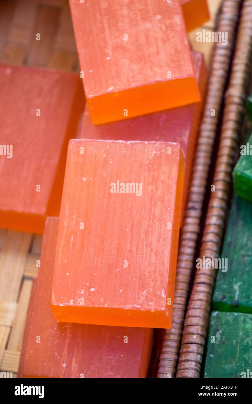 Collection of bars of fragrant hand made organic soap Stock Photo - Alamy