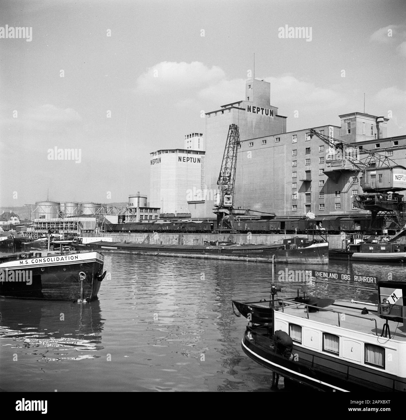 Container ship river rhine Black and White Stock Photos & Images - Alamy
