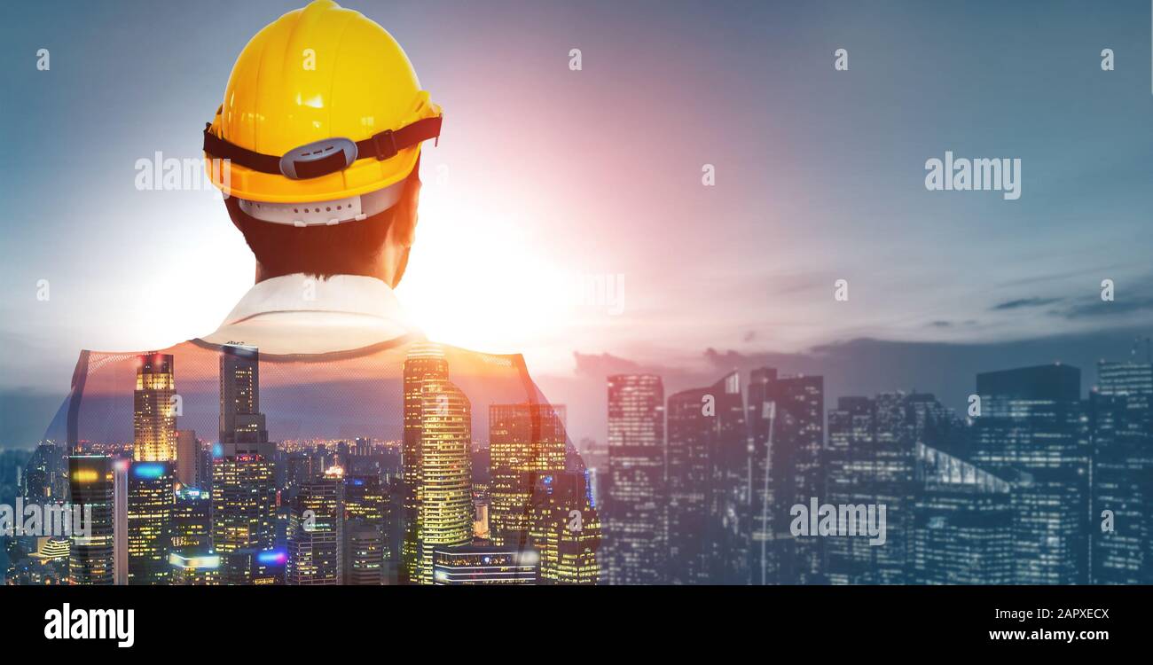 Future building construction engineering project concept with double ...