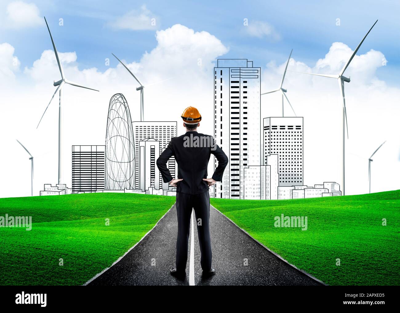 Green city environmental friendly development - Businessman leader with ...