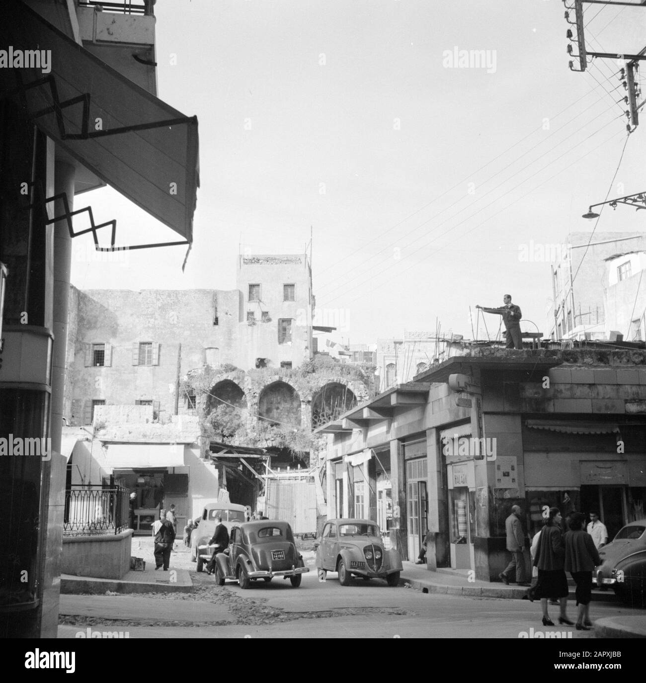 Middle East 1950-1955: Lebanon Streetscape in Beirut with the ruins of ...