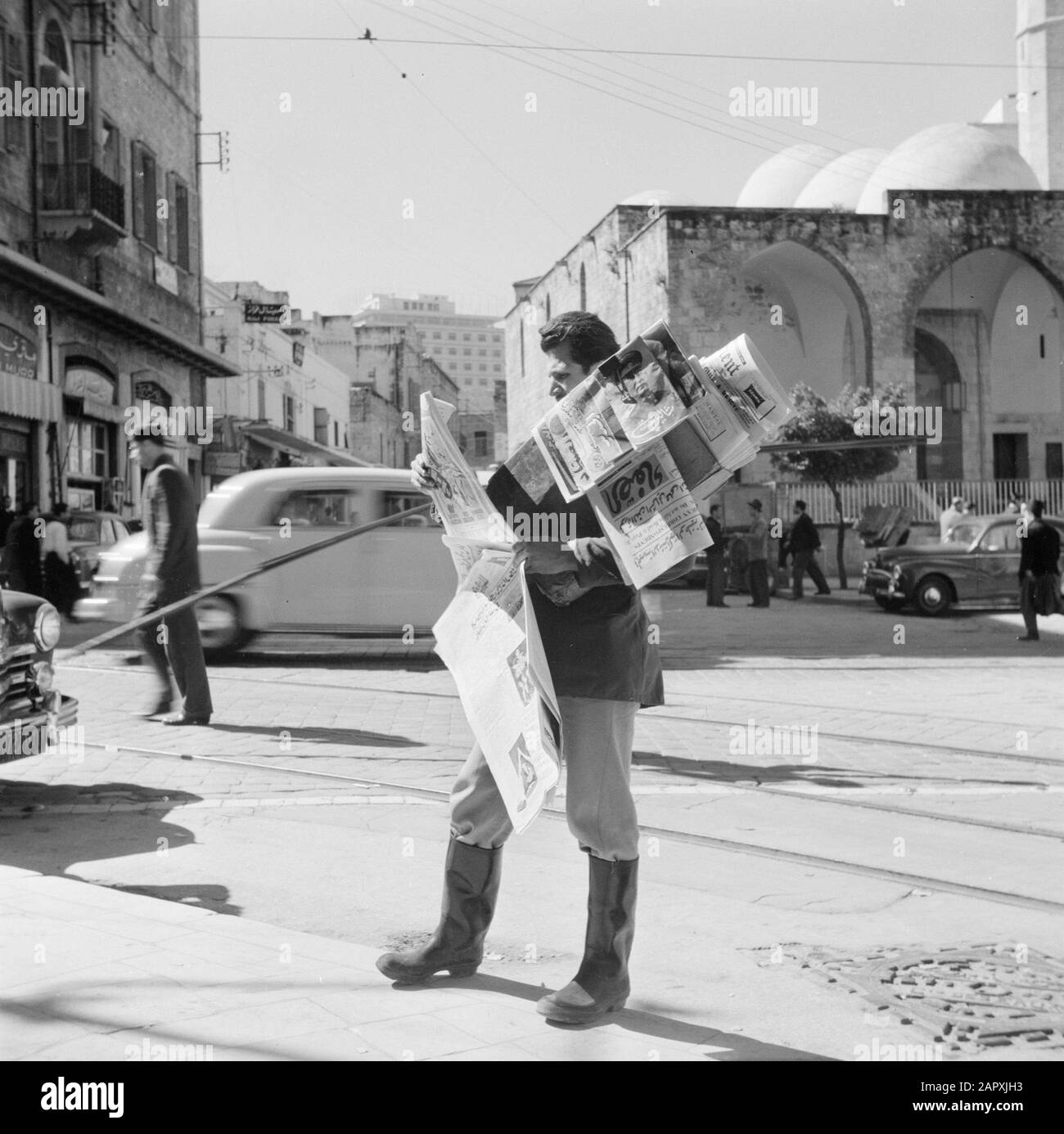 Middle East 1950-1955: Lebanon Streetscape with a newspaper vendor in ...