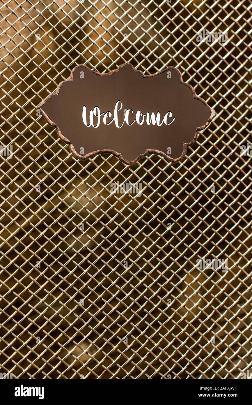 Welcome wording on sign board on background for business concept Stock ...