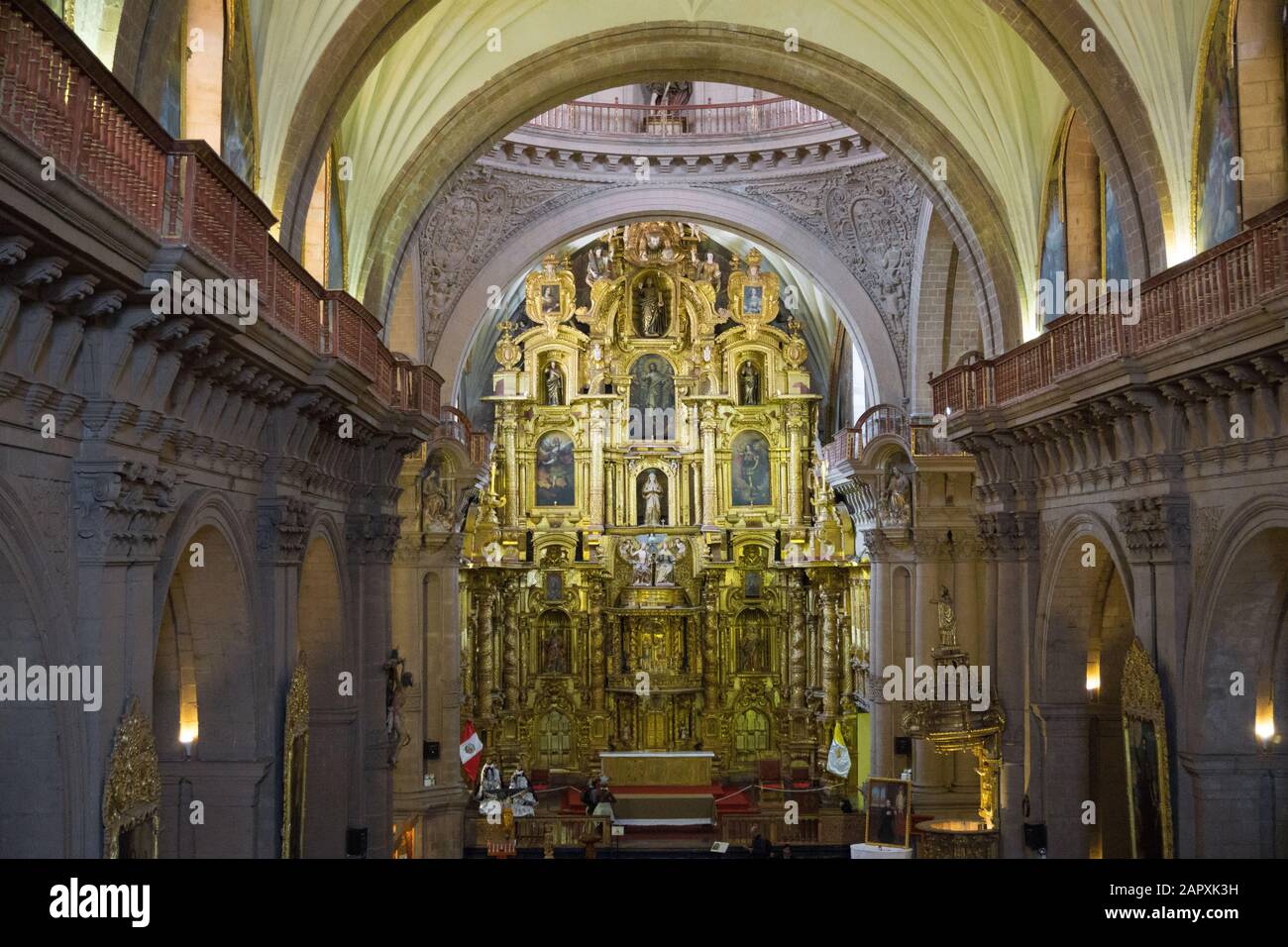 Altar of the church company of Jesus in main square of Cusco Peru Stock ...