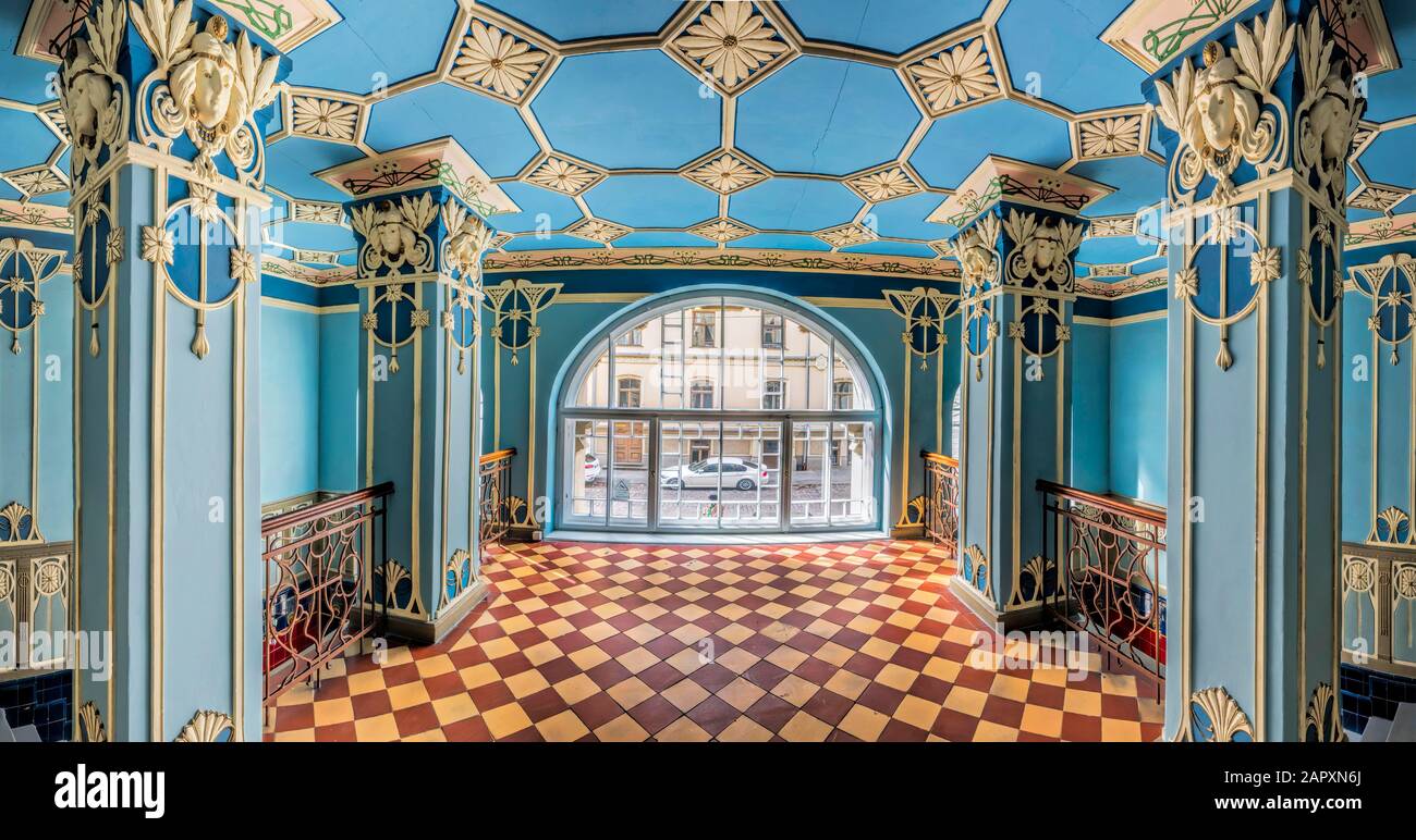 Entrance to residential building, Art Nouveau, Riga, Latvia Stock Photo ...