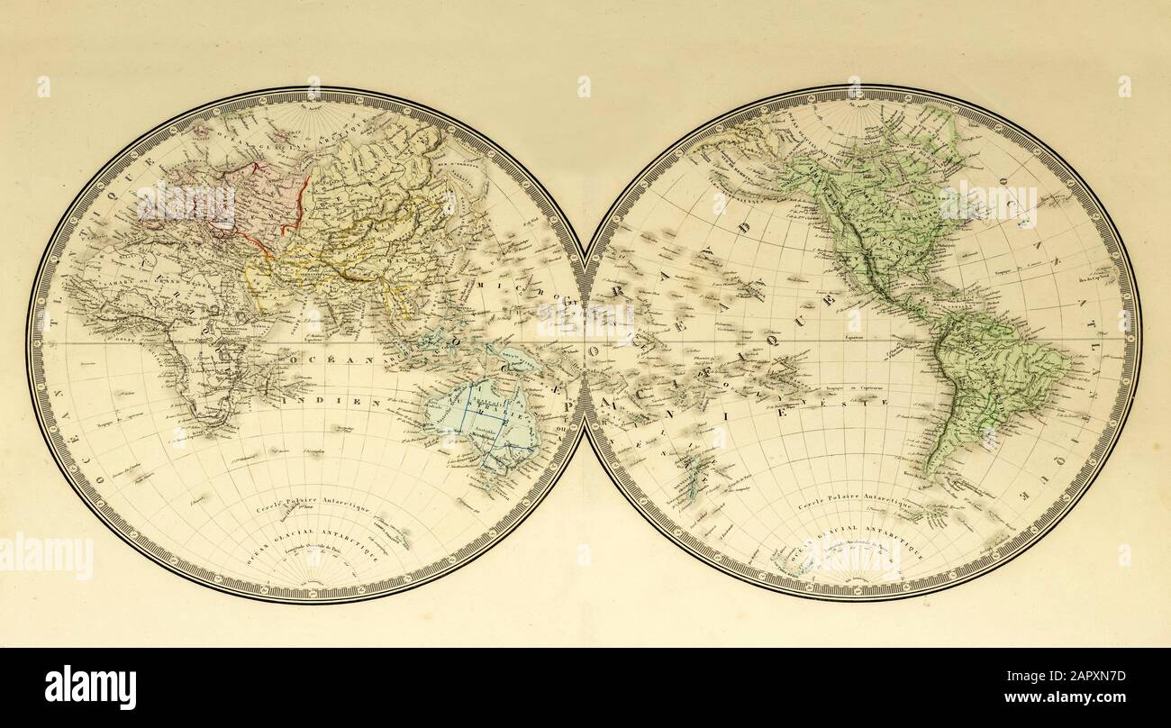 Historical world map, Map of 1875, France Stock Photo - Alamy