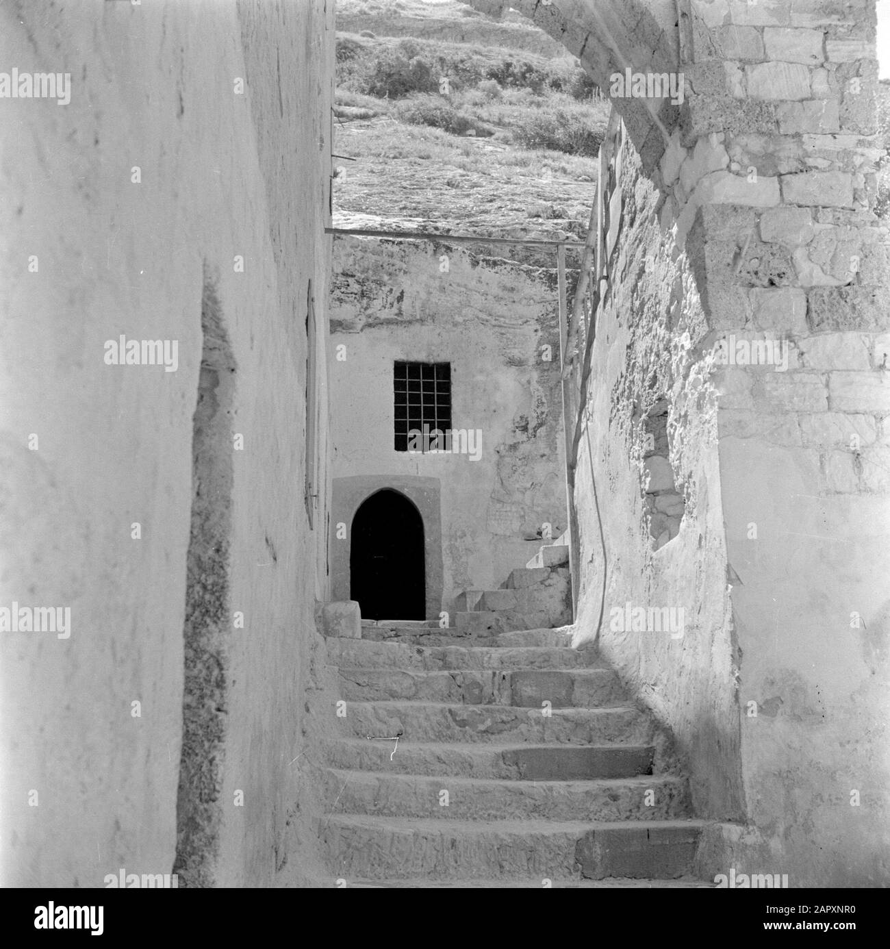 Israel 1948-1949: Haifa, cave of Prophet Elijah Stairs coming out at a ...
