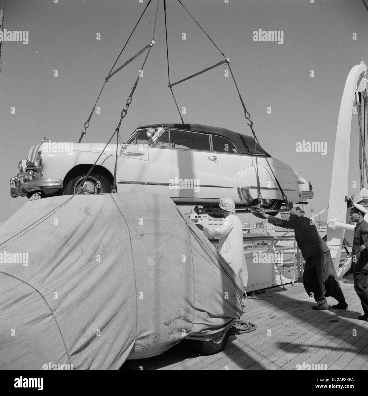 Middle East 1950-1955: Egypt Bringing off a car upon arrival of the ...