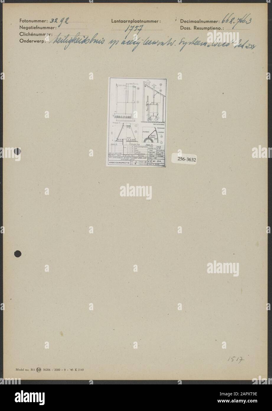 Safety tube on an acetylene developer system Weco (drawing 254) Date ...