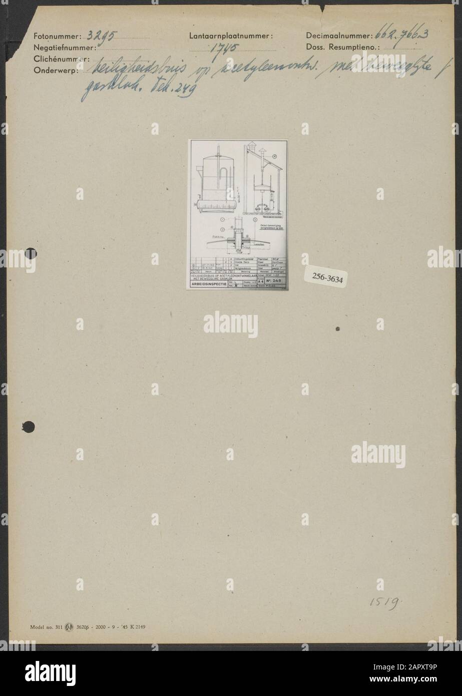 Safety tube on acetylene developer with mobile gas clock (drawing 249 ...