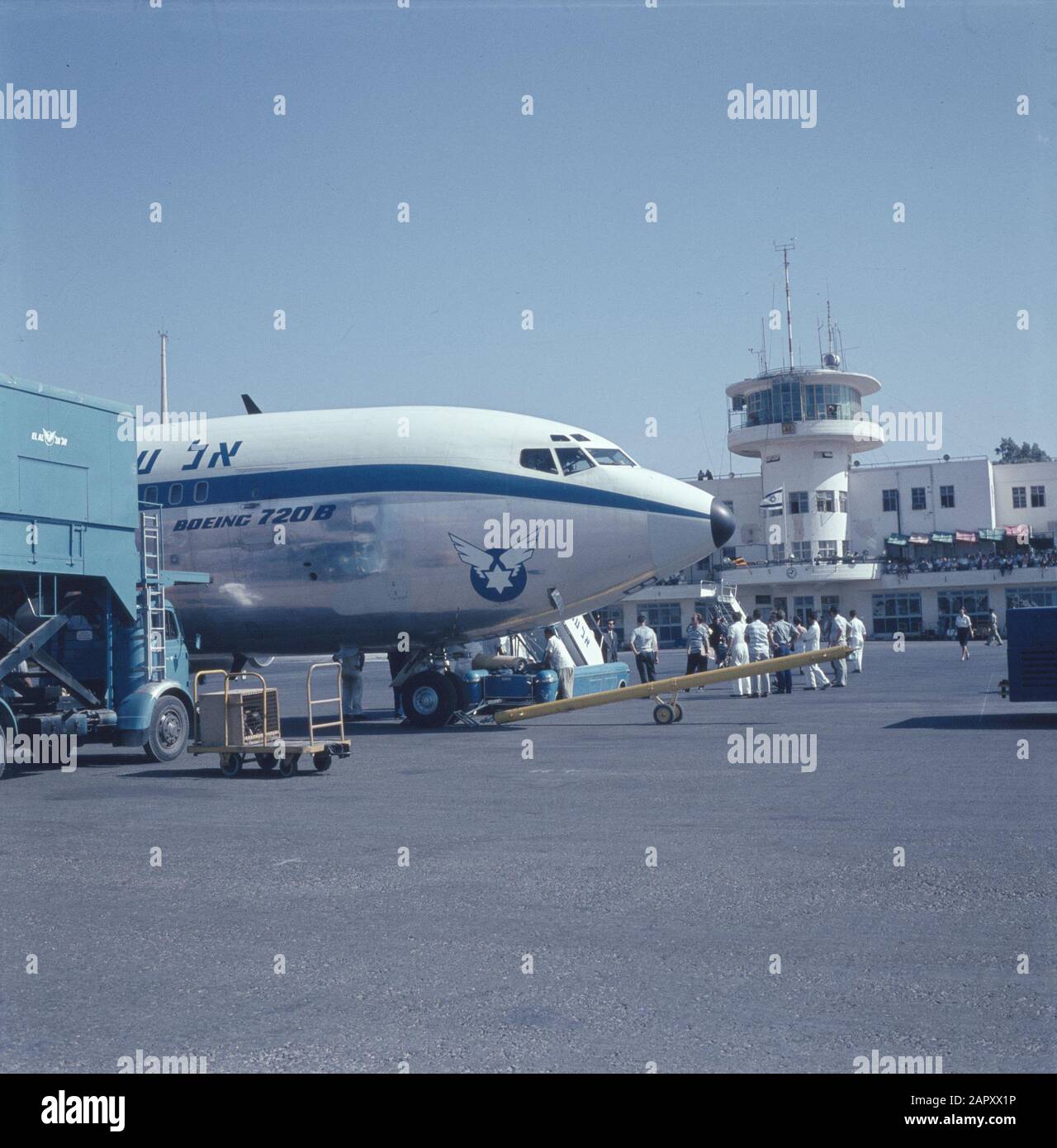 Israel 1964-1965 Lydda Airport (Lod). Airplane, a Boeing 720B, from the ...