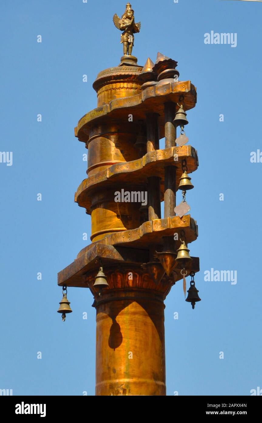 Hindu Religion vinava temple FLAG STEM,Upper side garudalvar Stock ...