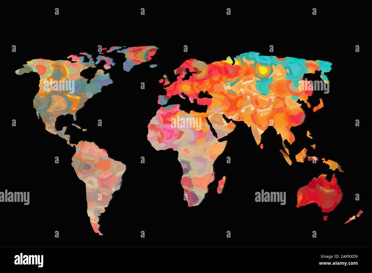 Roughly outlined world map with a colorful background patterns Stock ...