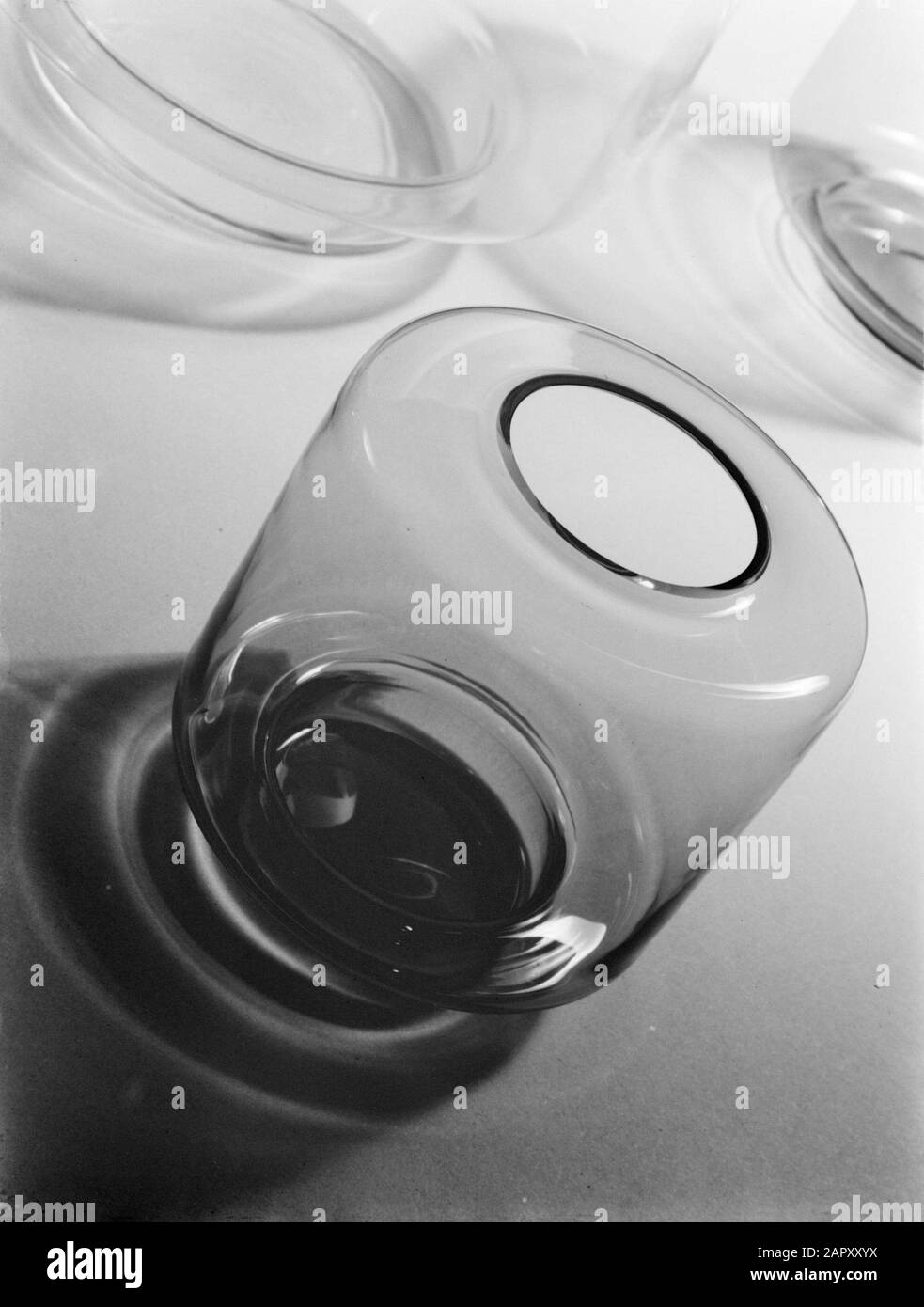 Product photos; glass art Objects made of glass in oblique composition ...