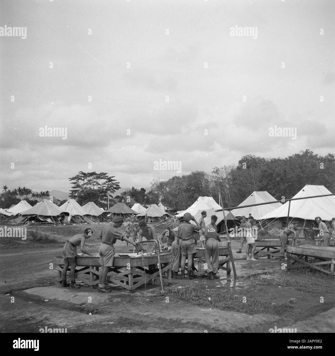 War volunteers in Malacca and Indonesia Laundry place in the tent camp ...