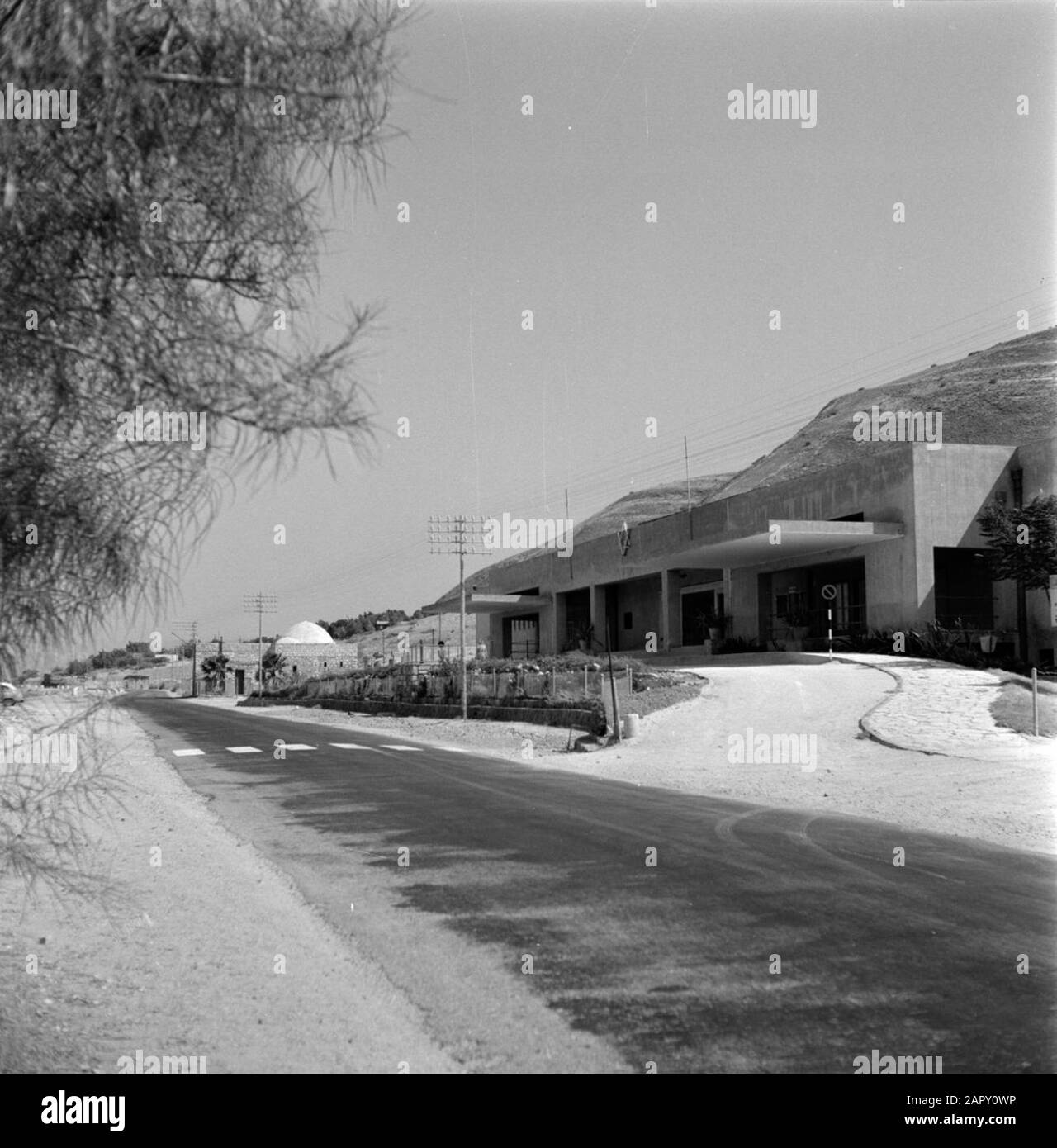 Road along Lake Tiberias and driveway to the bathhouse of Tiberias with ...