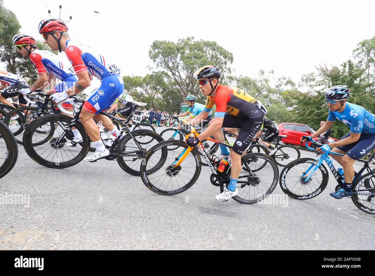 Riders competing on Stage 3 of the 2020 Tour Down Under cycling race ...