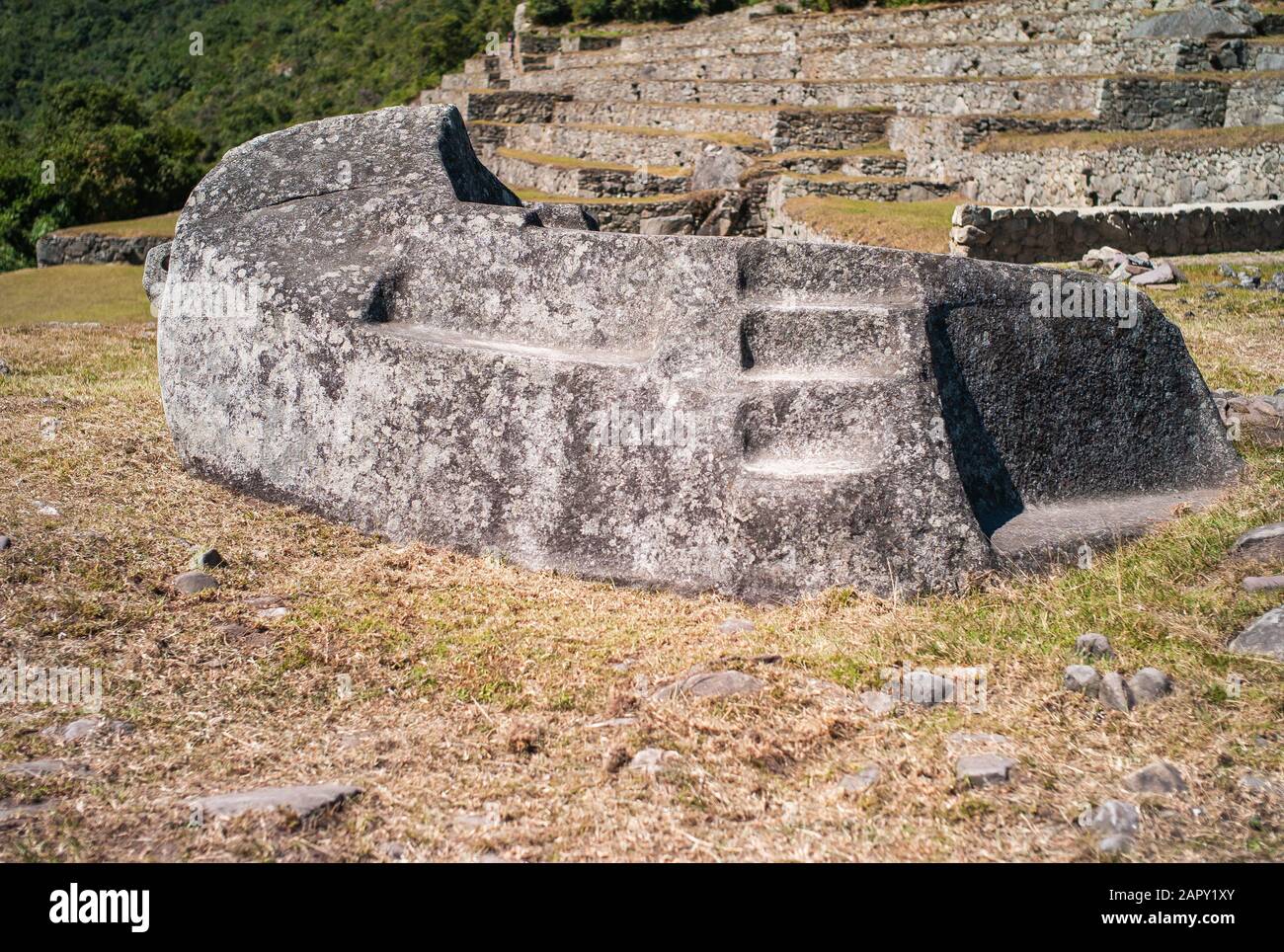 Mortuary Rock or Funerary Stone in Machu Picchu Inca Citadel in Peru ...
