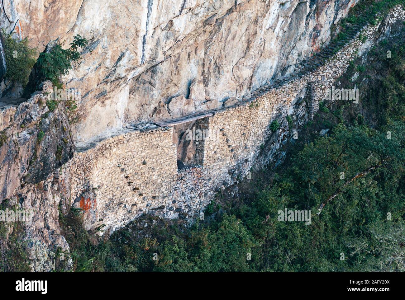 Inca Bridge near Machu Picchu, Peru. Ancient Trunk Bridge on a Mountain ...