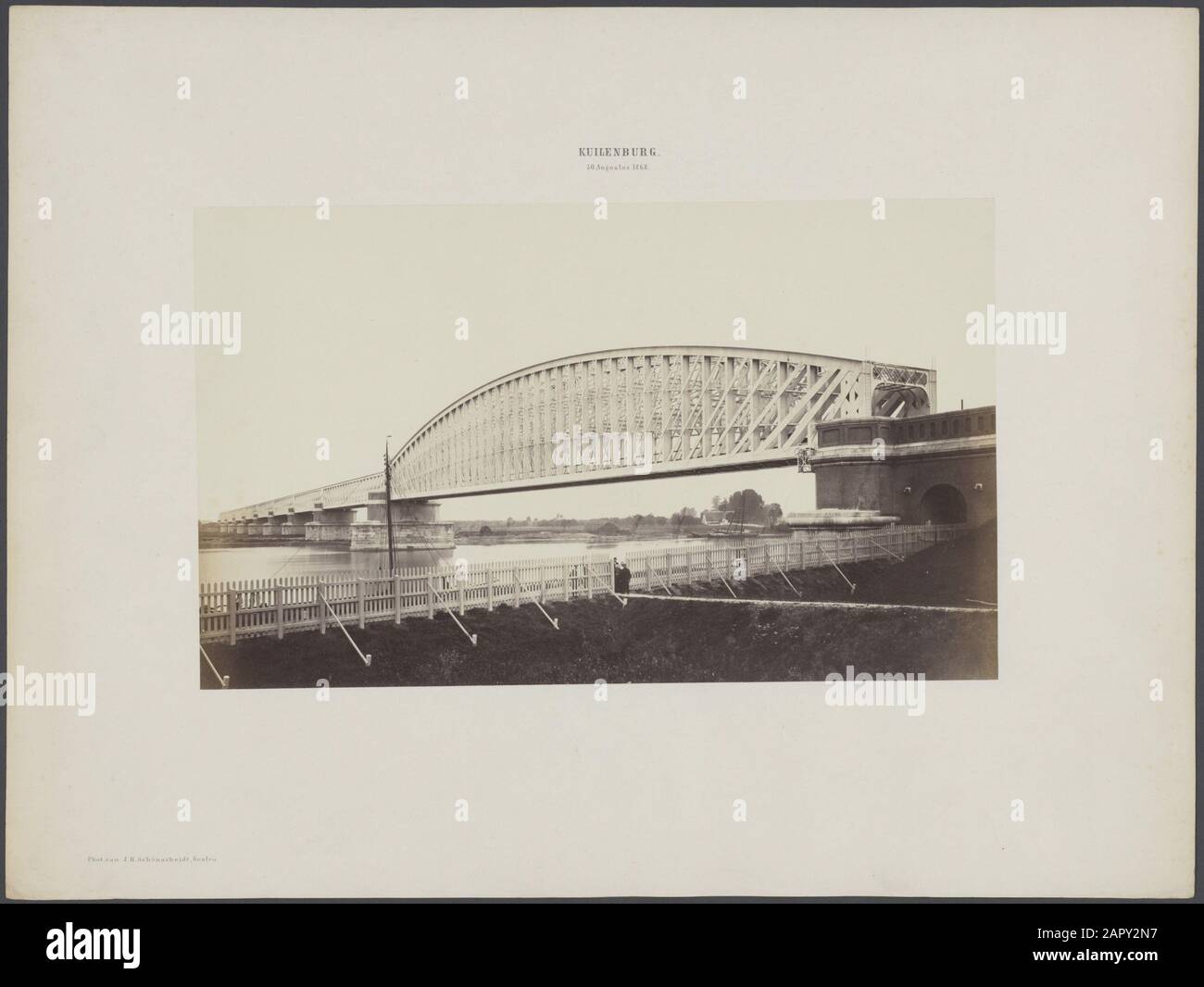View of the railway bridge from the bank of the Lek; bridges; bridges ...