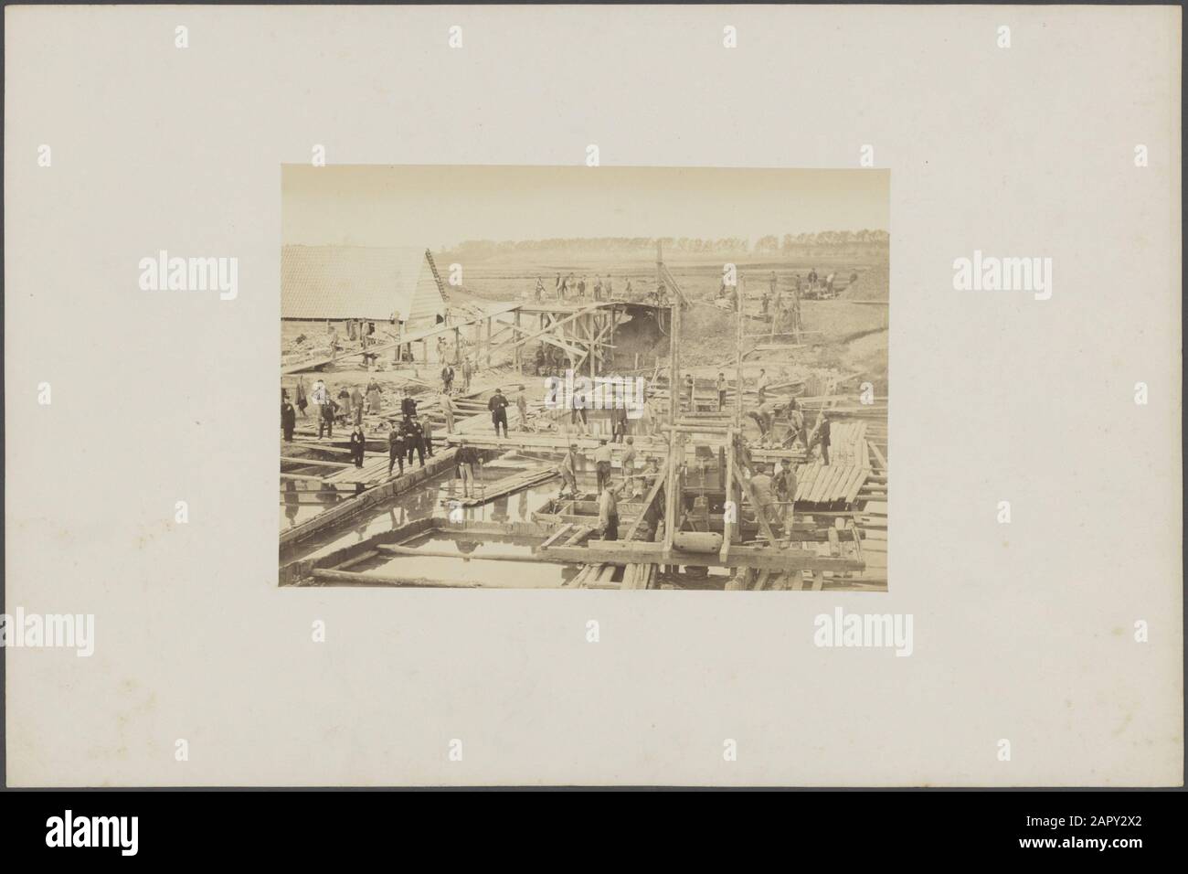 View of the foundation of a lock under construction; locks; hydraulic ...