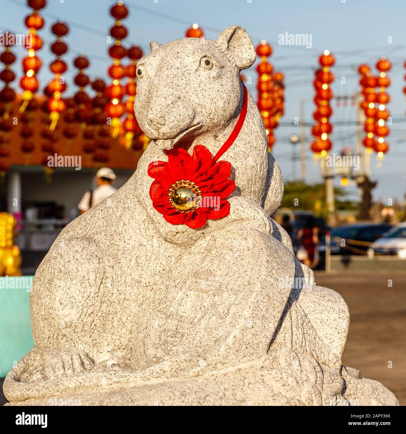 Statue of a mouse with a coin decorated for Lunar New Year (Imlek) at ...