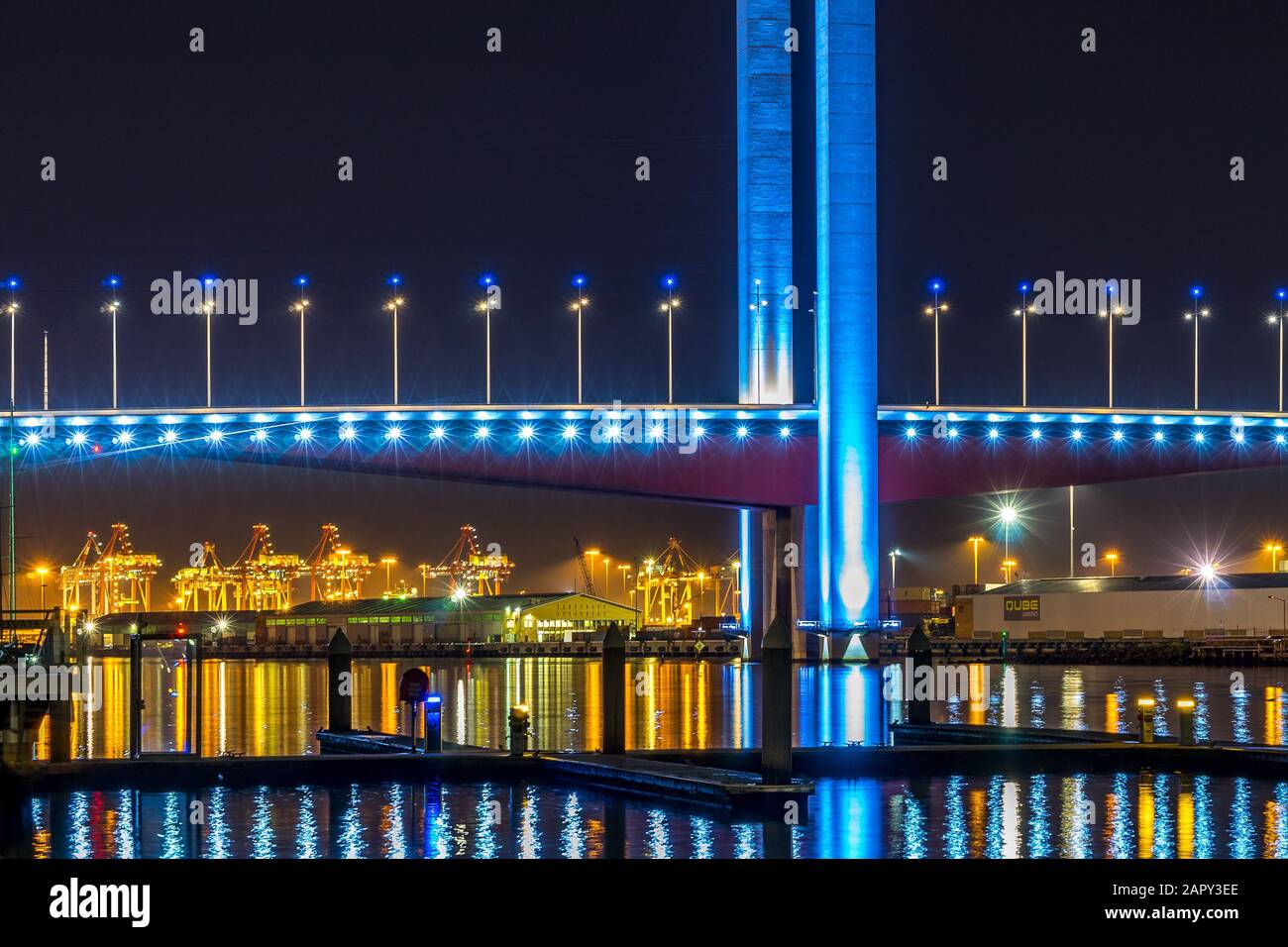Bolte bridge illuminated at night in Docklands, Melbourne, Australia ...