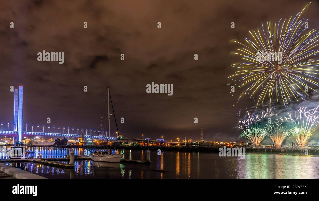 Fireworks in Docklands suburb of Melbourne, Australia Stock Photo - Alamy
