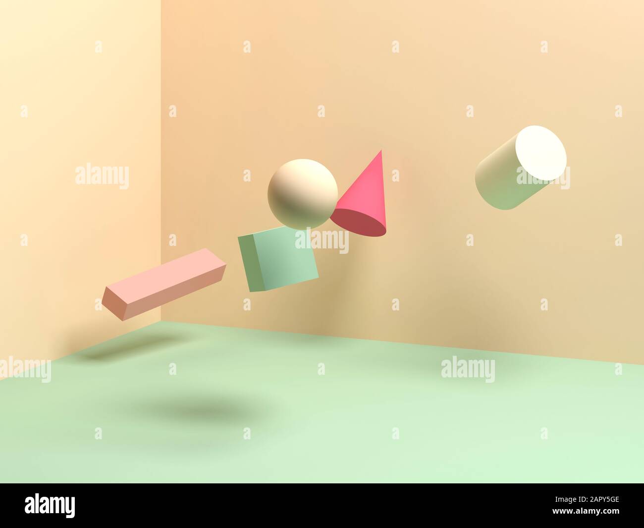 Abstract colorful illustration with levitating primitive geometric ...