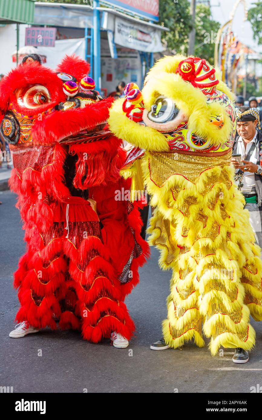 Lion dance (barongsai) at Lunar New Year celebration (Imlek) by Chinese ...