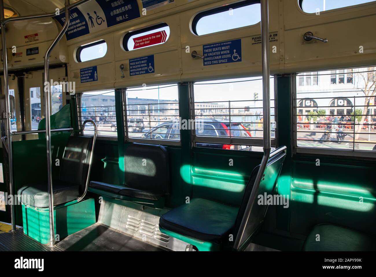 Interior of a Street car on the F Line in San Francisco, USA Stock ...