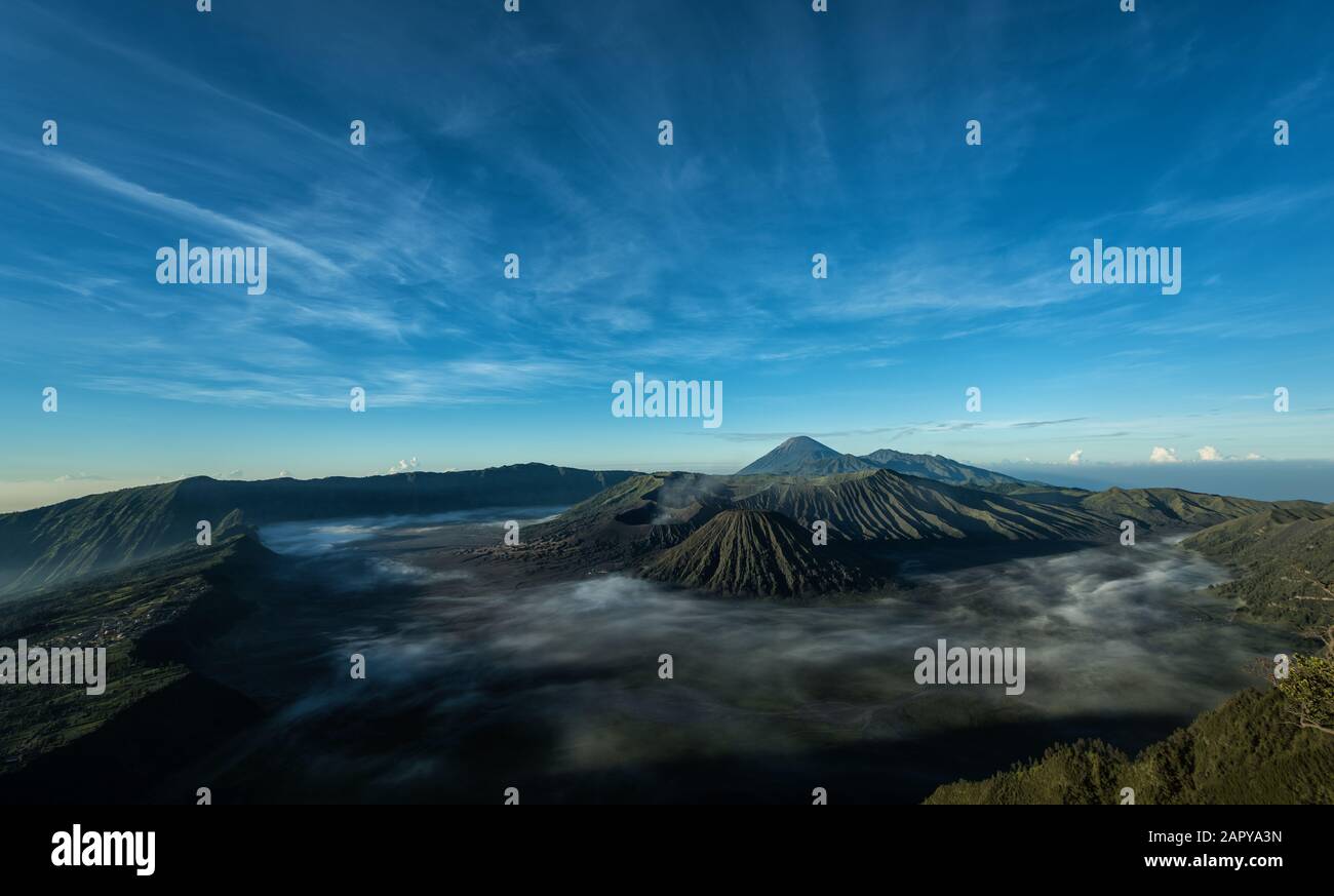 Mount Bromo volcano during sunrise, East Java, Indonesia Stock Photo ...