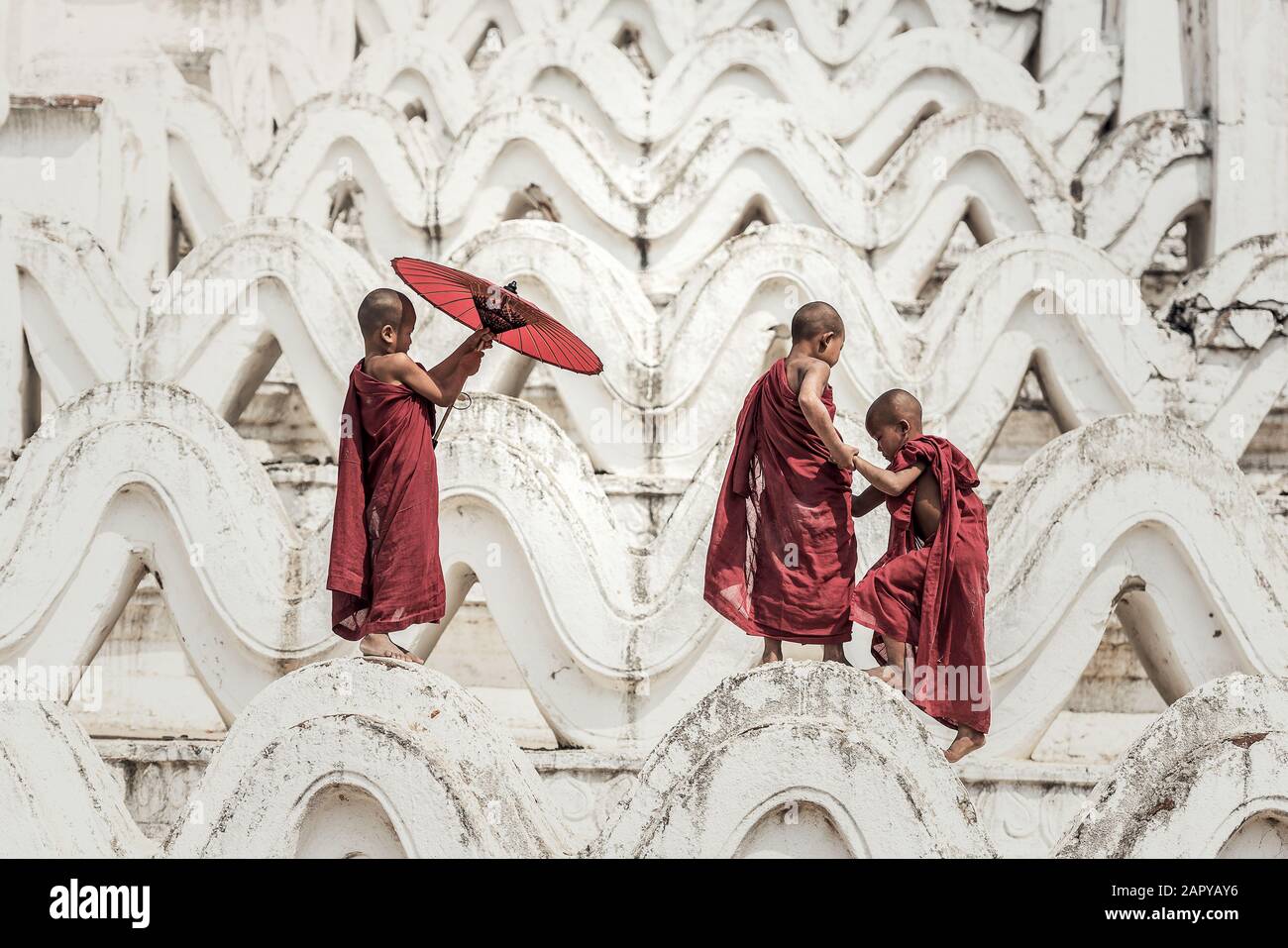 Buddhist novice in temple, Myanmar Stock Photo - Alamy