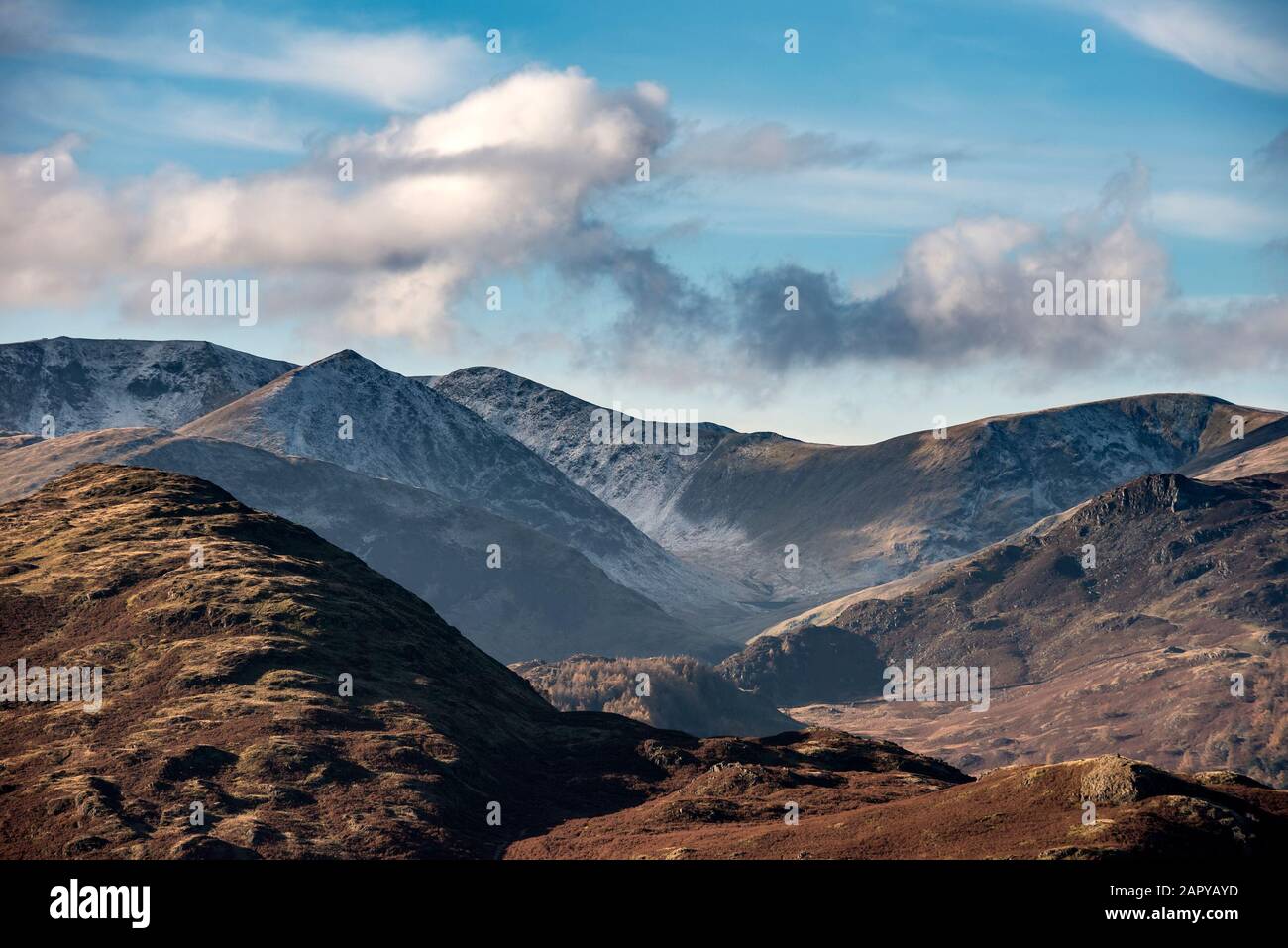 Epic Autumn Fall landscape of mountains and hills viewed from Hallin ...