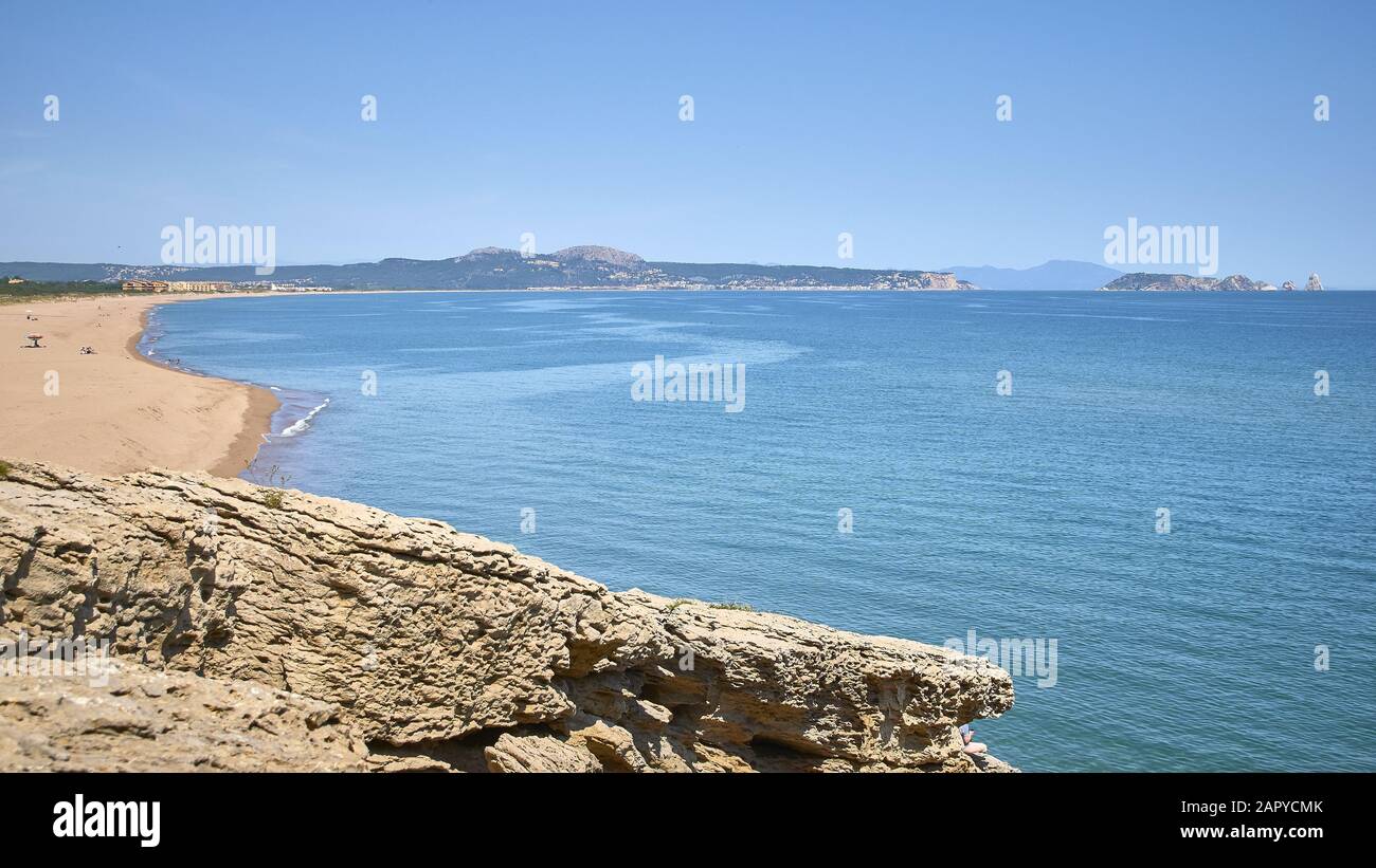 High angle shot of the Playa Illa Roja public beach in Spain Stock ...