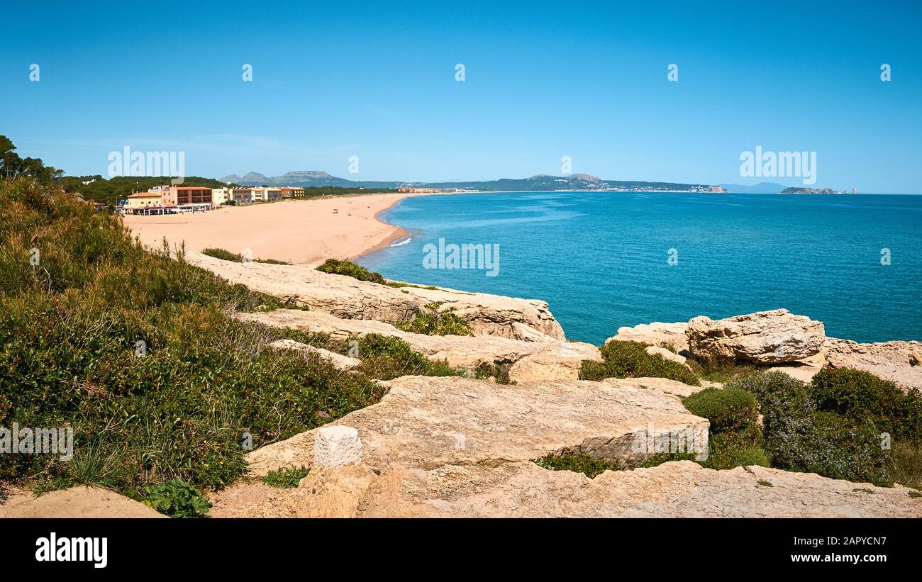 High angle shot of the Playa Illa Roja public beach in Spain Stock ...