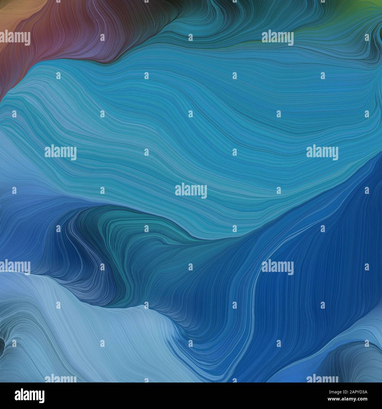 landscape orientation graphic with waves. contemporary waves illustration with teal blue, dark ...