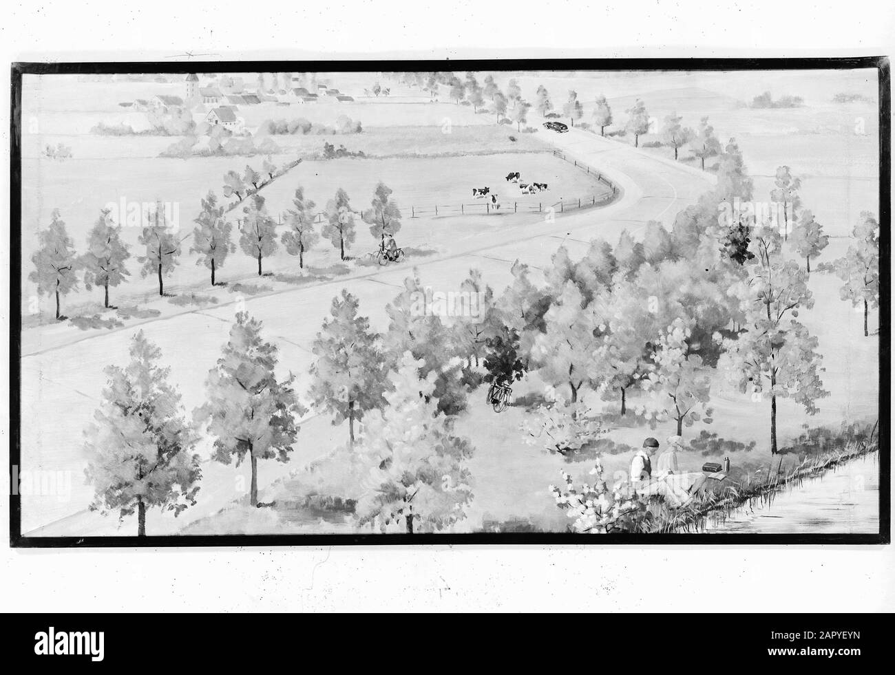 reproductions, wall plates, trees, meadows, livestock breeding, people ...